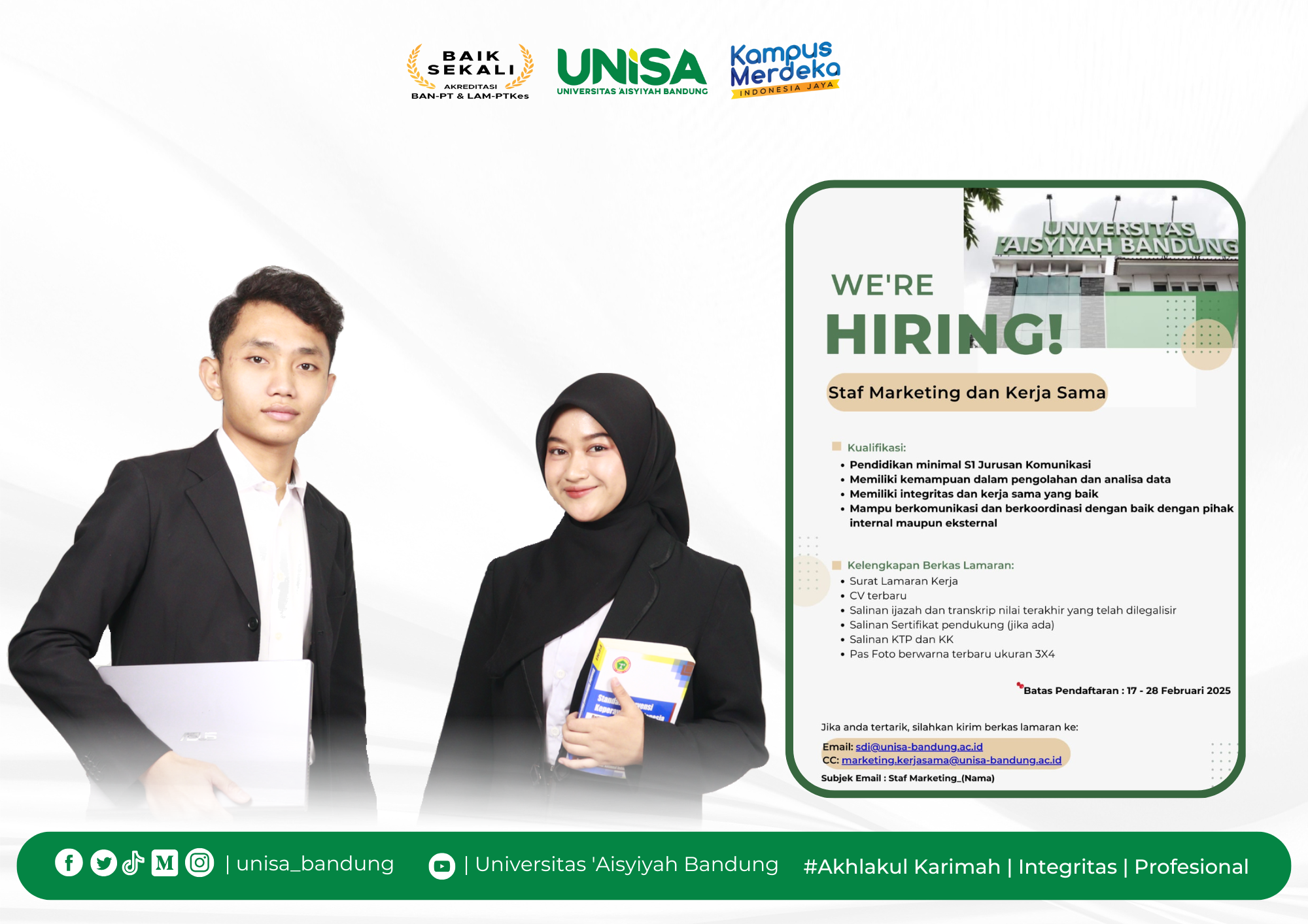 UNISA Bandung Buka Lowongan Staf Marketing dan Kerja Sama, Simak ...